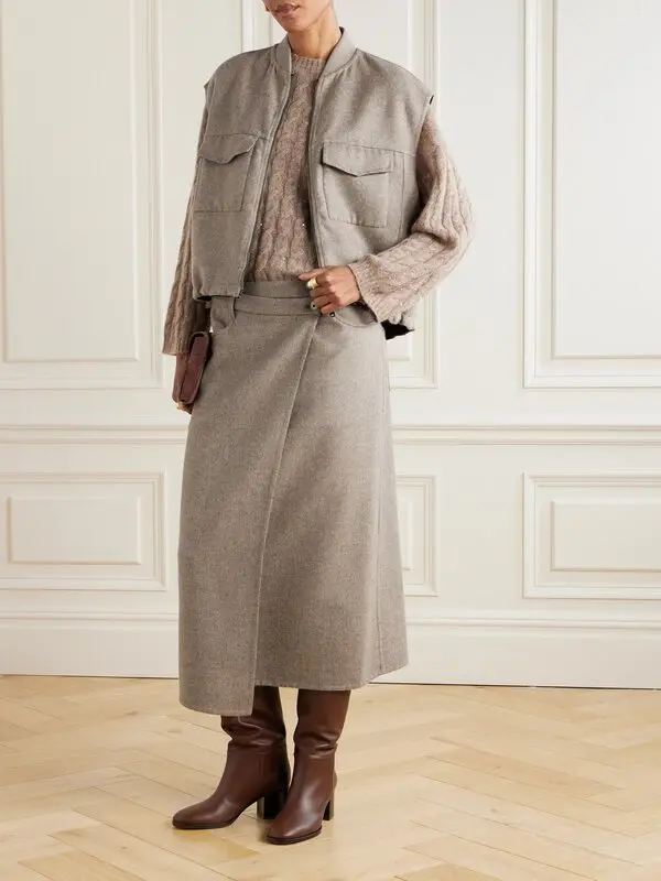 Brunello Cucinelli Asymmetric Brushed-wool Midi Wrap Skirt