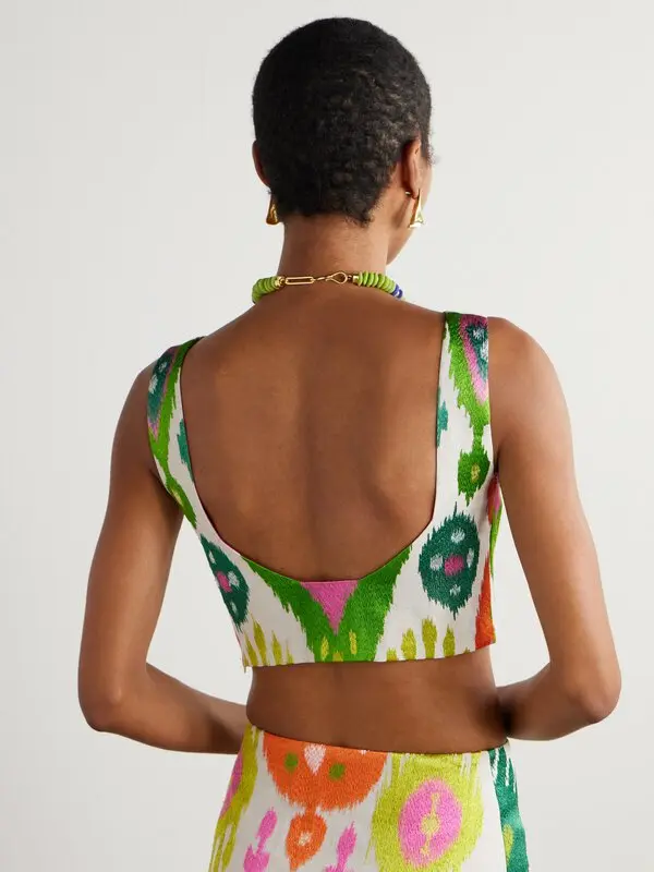MARTA FERRI Santorini Cropped Embroidered Woven Top