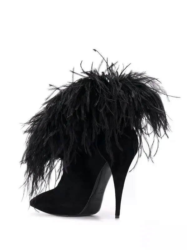 Saint Laurent Suede Ankle Boots With Ostrich Feather Detailing