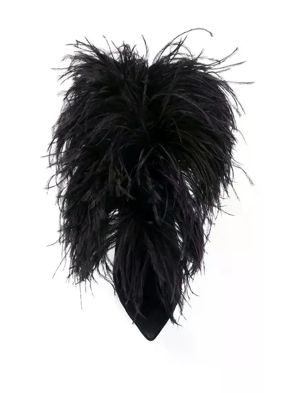 Saint Laurent Suede Ankle Boots With Ostrich Feather Detailing