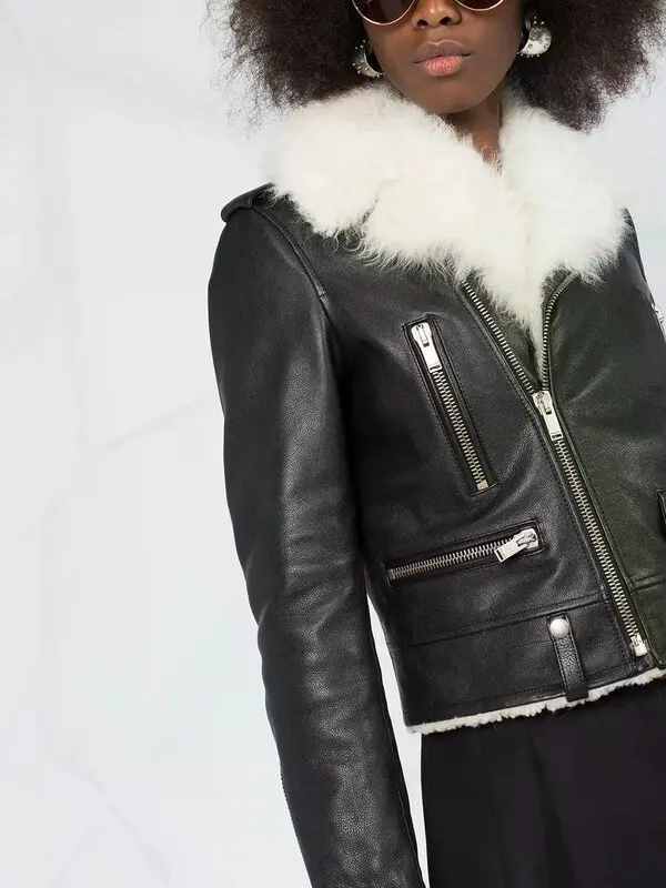Saint Laurent Shearling Collar Biker Jacket
