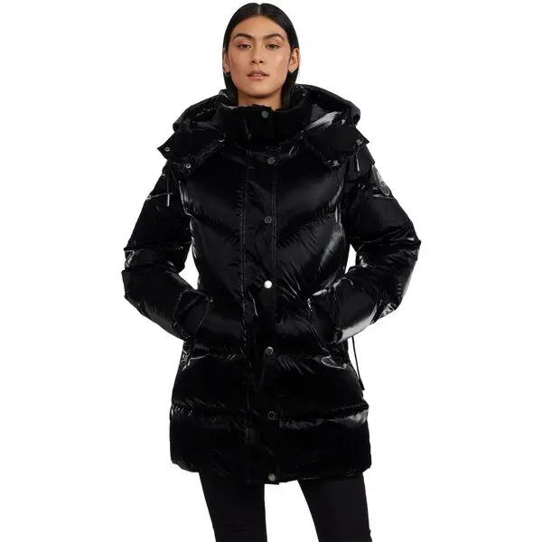 Pajar Estelle Mixed Chevron Quilted Puffer With Detachable Hood - Black