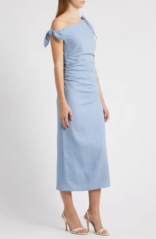 WAYF Clio Tie Shoulder Linen Blend Midi Dress