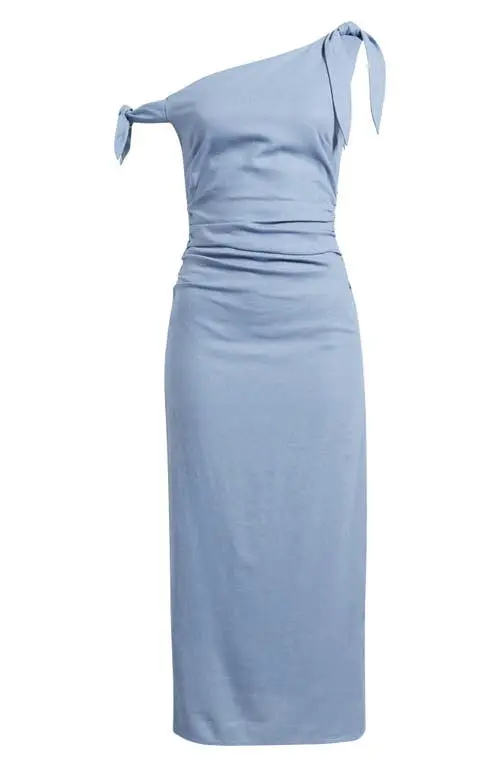 WAYF Clio Tie Shoulder Linen Blend Midi Dress