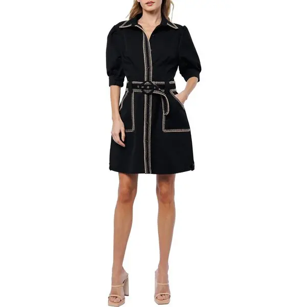CIEBON Whipstitch Short Sleeve Shirtdress