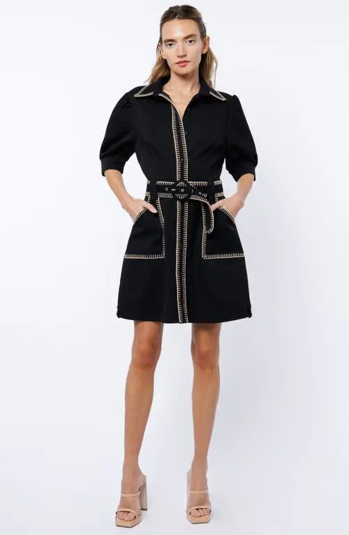 CIEBON Whipstitch Short Sleeve Shirtdress