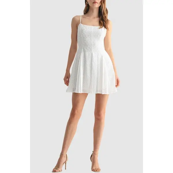 slim fit dress slacks Ayla Cotton Fit and Flare Midi Dress / White | Meshki main image 0