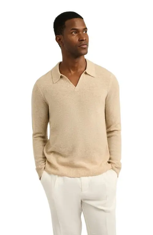 Onia Featherweight Cashmere Polo Sweater - Stone