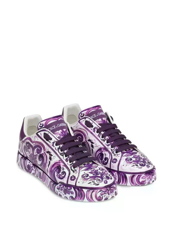 Dolce & Gabbana Maiolica-print Lace-up Sneakers - White