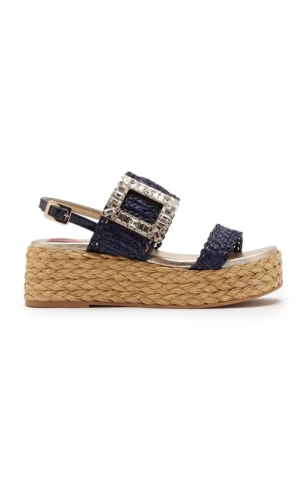 ROGER VIVIER Strass-embellished Buckle Raffia Platform Sandals