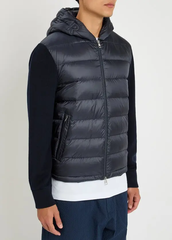 Moncler Hooded Shell And Wool Jacket