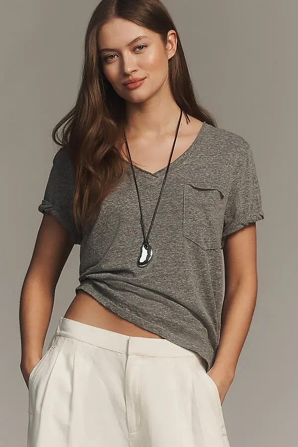 PILCRO Quinn Drapey V-neck T-shirt - Heather Grey
