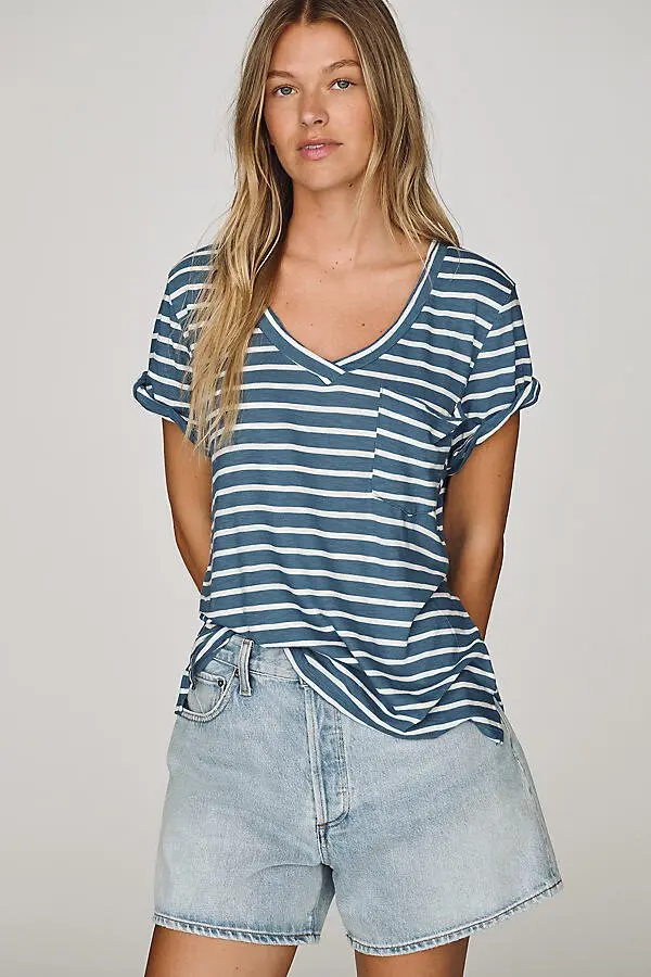 PILCRO Quinn Drapey V-neck T-shirt - Twilight Blue