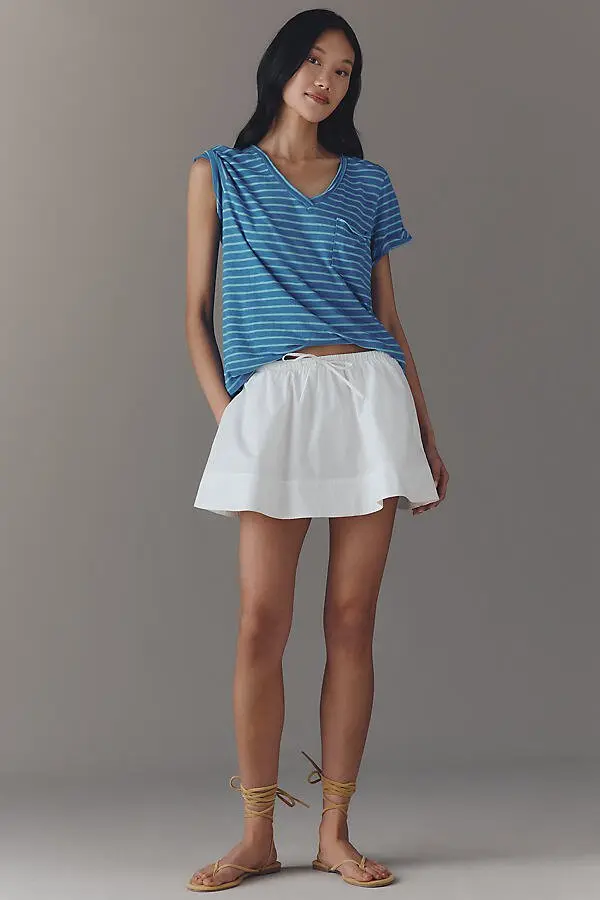 PILCRO The Quinn Short-sleeve V-neck T-shirt - Victoria Blue/aquatic Stripe