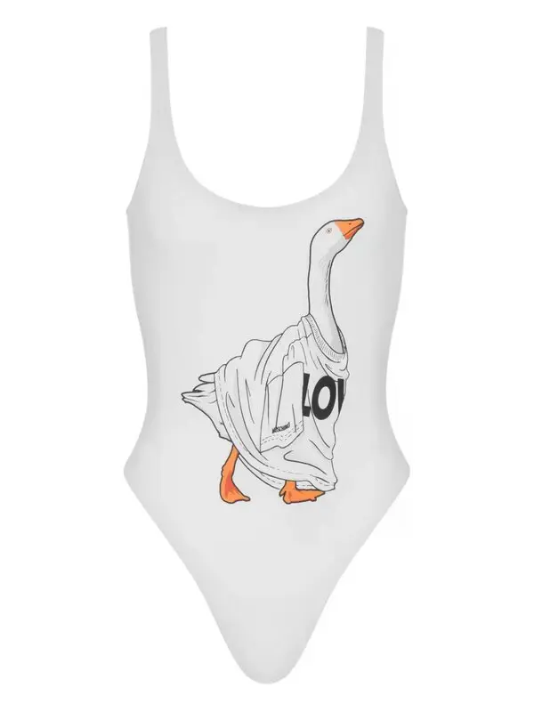 Moschino Goose Graphic-print Swimsuit - White