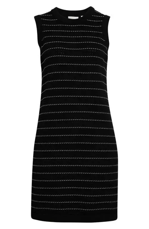 Varley Mindy Mixed Stitch Stripe Sleeveless Cotton Sweater Minidress - Black