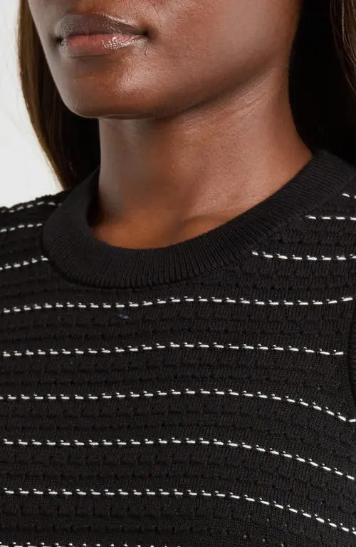 Varley Mindy Mixed Stitch Stripe Sleeveless Cotton Sweater Minidress - Black