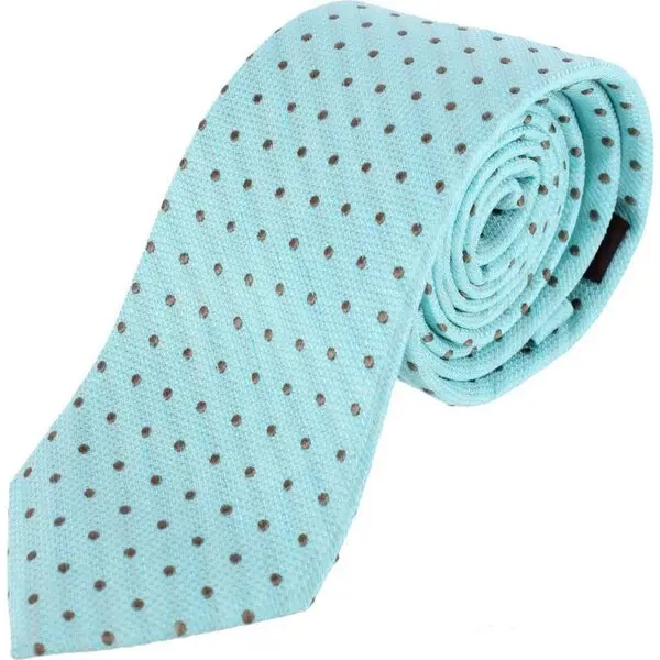 Trafalgar Ignacio Polka Dot Linen Blend Necktie - Light Blue