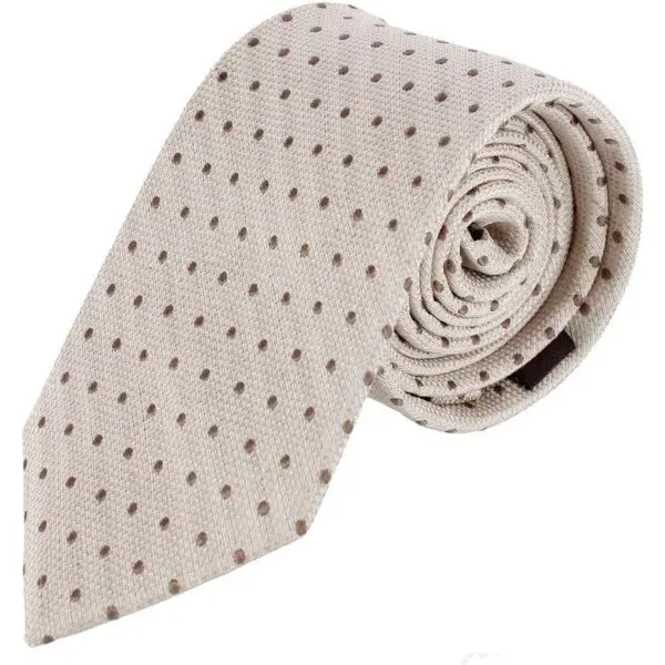 Trafalgar Ignacio Polka Dot Linen Blend Necktie - Tan