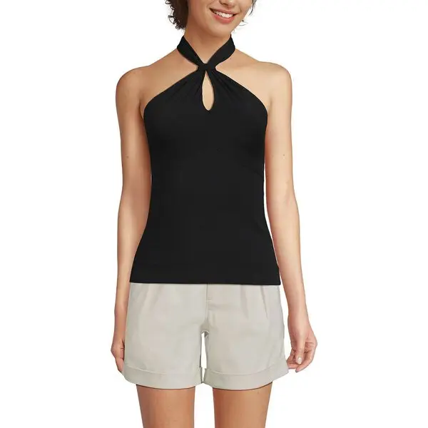 LANDS' END Slender Twist Front Halter Top - Black