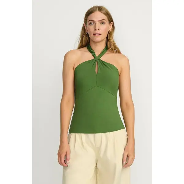 LANDS' END Slender Twist Front Halter Top - Valley Green