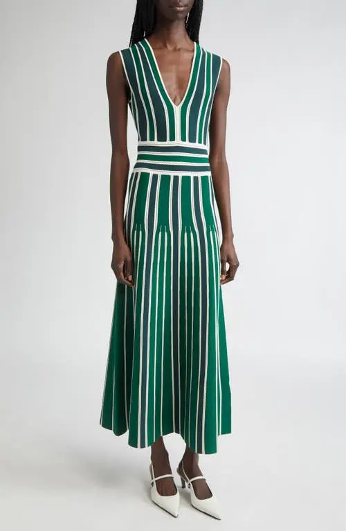 Max Mara Tallone Stripe Sleeveless Maxi Sweater Dress - Green