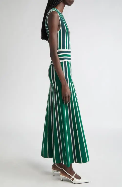 Max Mara Tallone Stripe Sleeveless Maxi Sweater Dress - Green