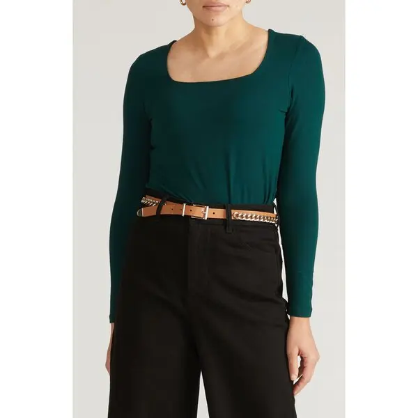 Universal Standard Square Neck Jersey Top - Forest Green