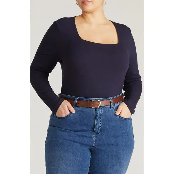 Universal Standard Square Neck Jersey Top - Midnight Blue