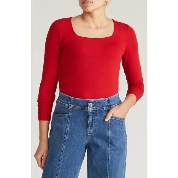 Universal Standard Square Neck Jersey Top - New York Red