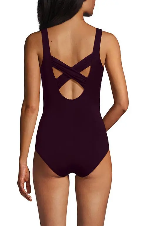 LANDS' END Slender Carmela Tummy Control One Piece Swimsuit - Dark Wine