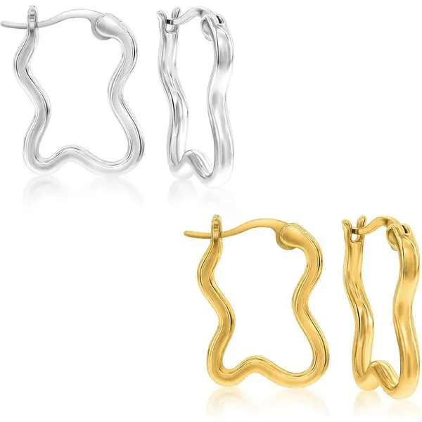 DONATELLO GIAN Wave Hoop Earrings 2 Pack - Silver