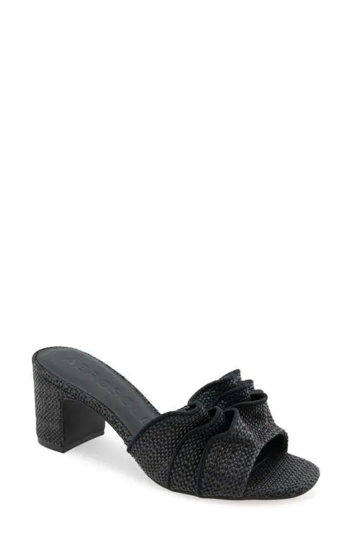 Aerosoles Gabrielle Ruffle Slide Sandal - Black Raffia
