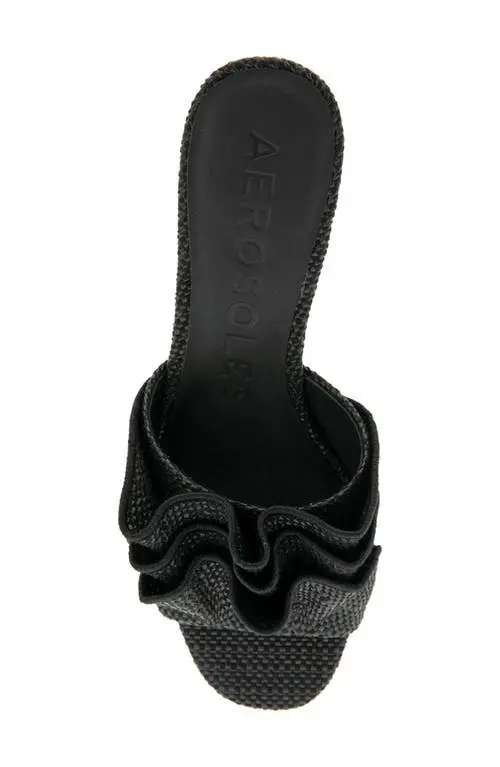 Aerosoles Gabrielle Ruffle Slide Sandal - Black Raffia