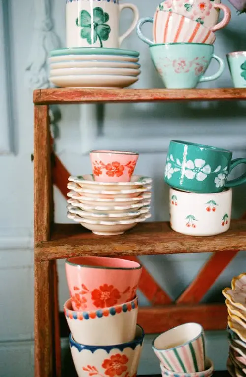 RICE BY RICE Set Of 6 Hand-painted Ceramic Espresso Cups