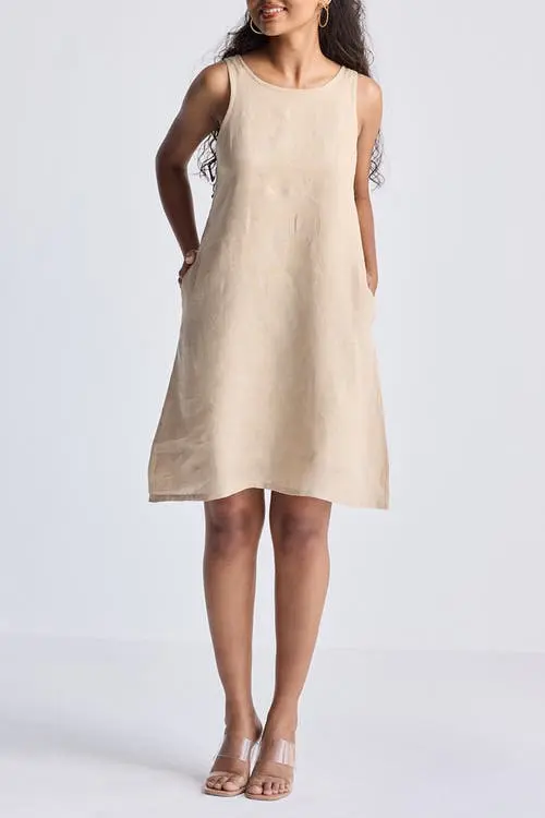 REISTOR Hemp Short Dress With Embroidered Back Detail - Beige