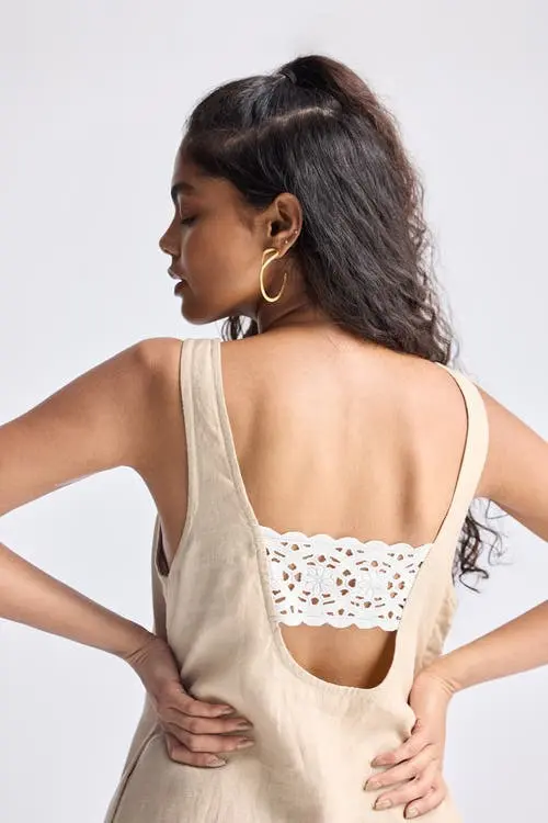 REISTOR Hemp Short Dress With Embroidered Back Detail