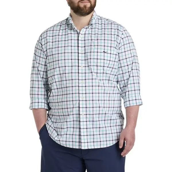 Vineyard Vines Big & Tall On-the-go Check Sport Shirt - Lagoon Tide