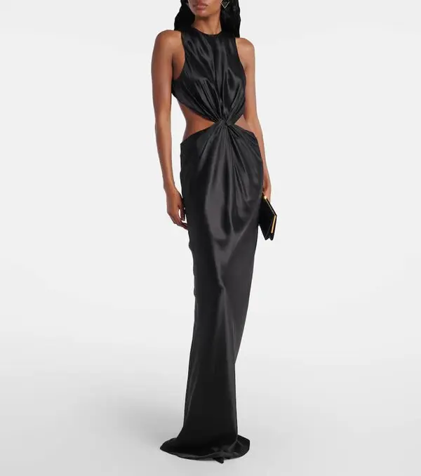 Saint Laurent Cutout Gathered Silk Gown