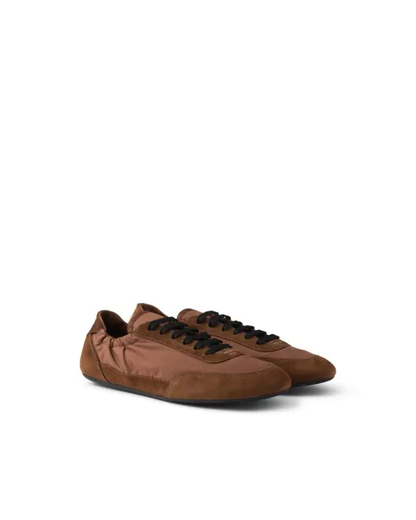 Prada Re-nylon And Suede Sneakers - Brown
