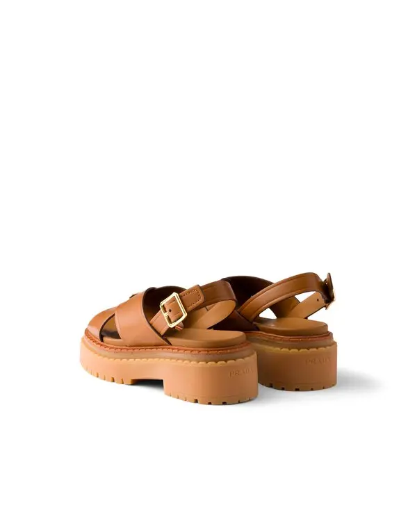 Prada Leather Sandals - Brown