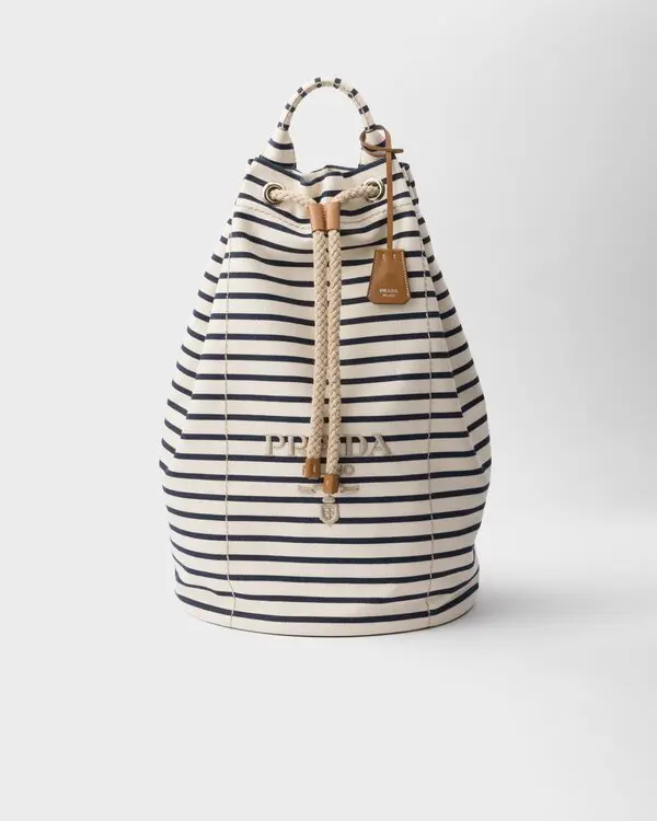 Prada Striped Canvas Drawstring Duffle Bag - Ivory/blue