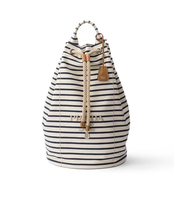 Prada Striped Canvas Drawstring Duffle Bag - Neutral
