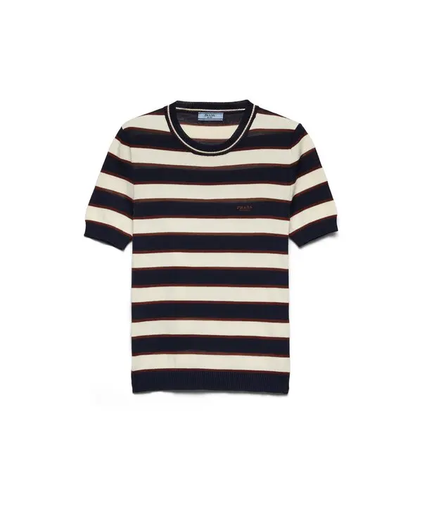 Prada Striped Crew-neck Cotton Sweater - Blue