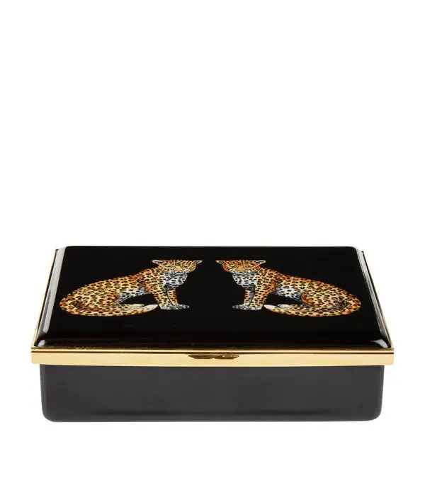 Halcyon Days Enamel Twin Leopards Box - Black