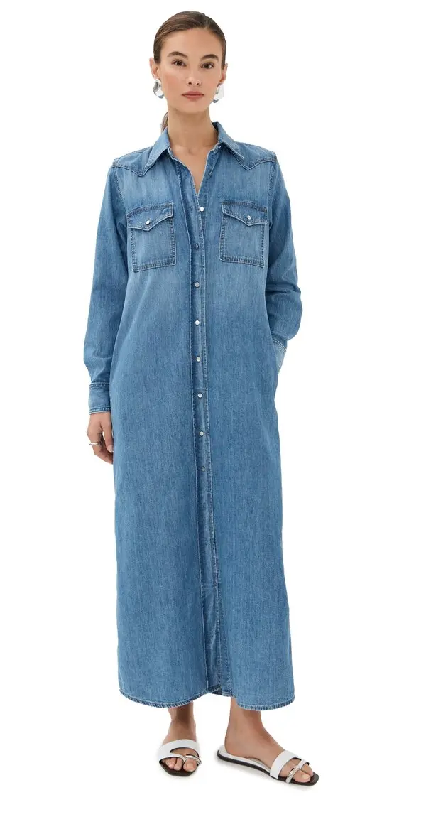 maxi dress with denim shirt MOTHER The Gallop Dress Playing For Keeps in Beige (also XS)