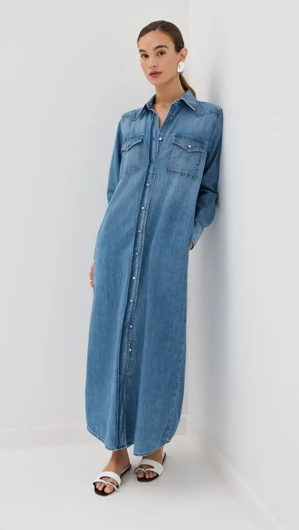 knee length dresses for ladies STRAPLESS TRENCH MAXI DRESS IN DENIM – AKIRA