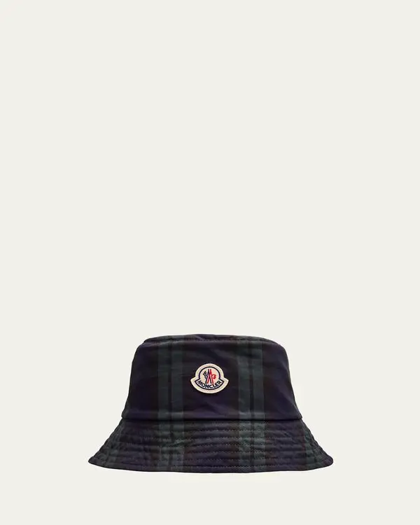 Moncler Archivio Plaid Wool Bucket Hat - Blue