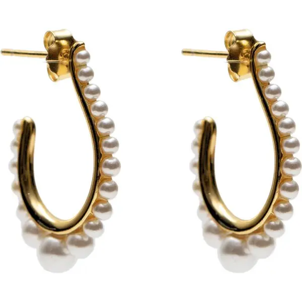 Argento Vivo Faux Pearl Hoop Earrings - Gold