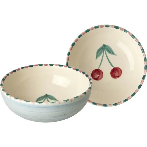 RICE BY RICE Set Of 6 Hand-painted Ceramic Bowls - Blue Multi